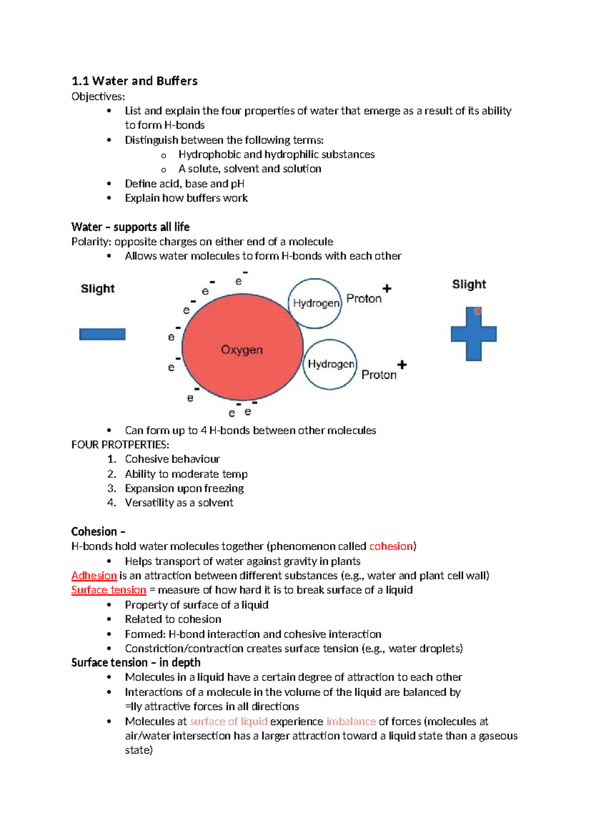 1.1 Water and Buffers: Key Properties and Functions (BIO 101 Summary ...