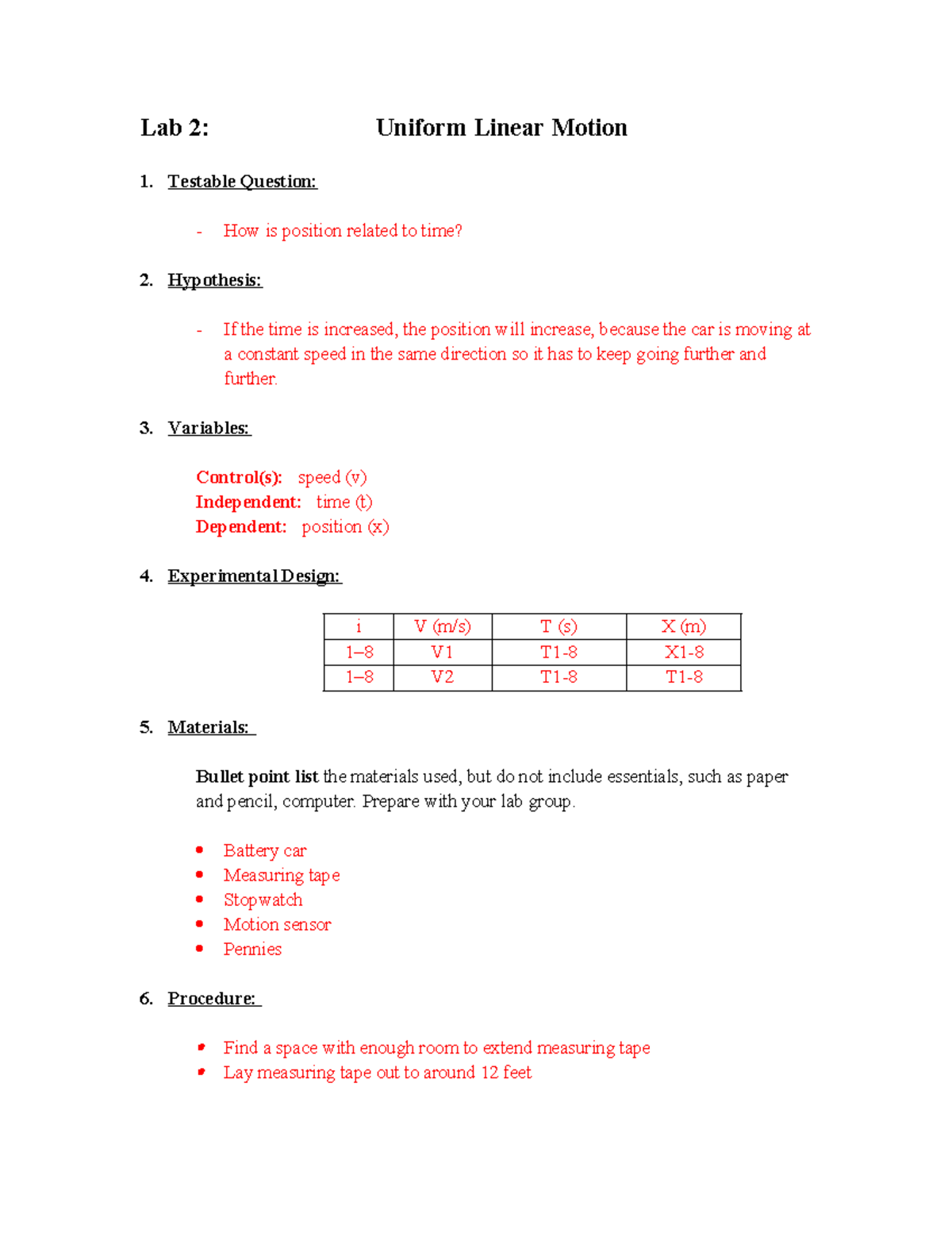 PHY111L Lab 2 Uniform linear motion 3 - Lab 2: Uniform Linear Motion ...