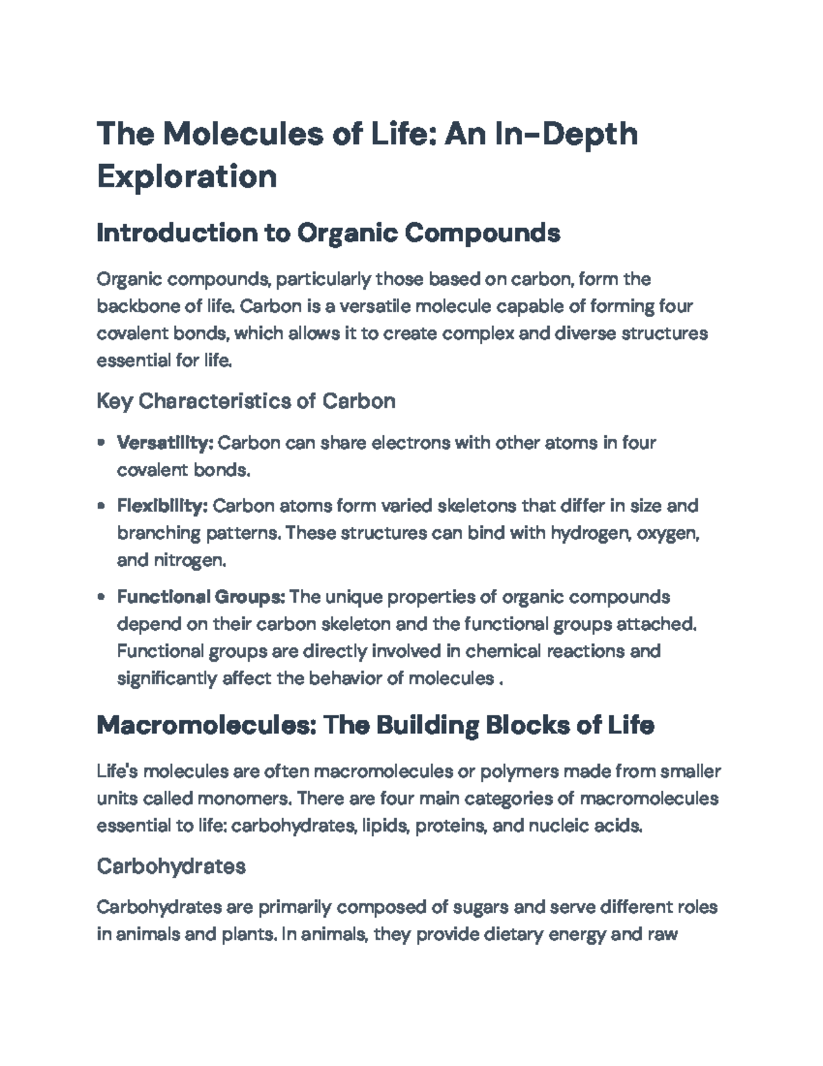 Exploration of Organic Compounds and Macromolecules - The Molecules of ...