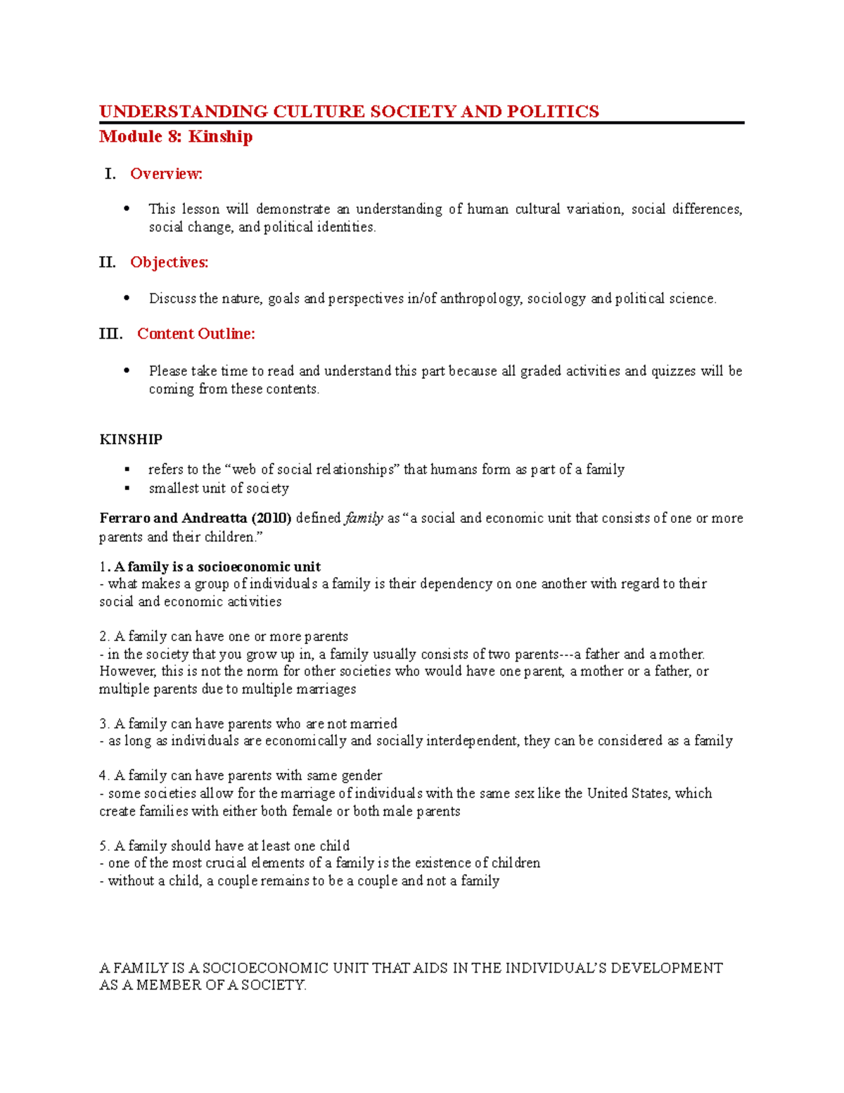 Module 8: Kinship - Lecture Notes Overview and Key Concepts - Studocu