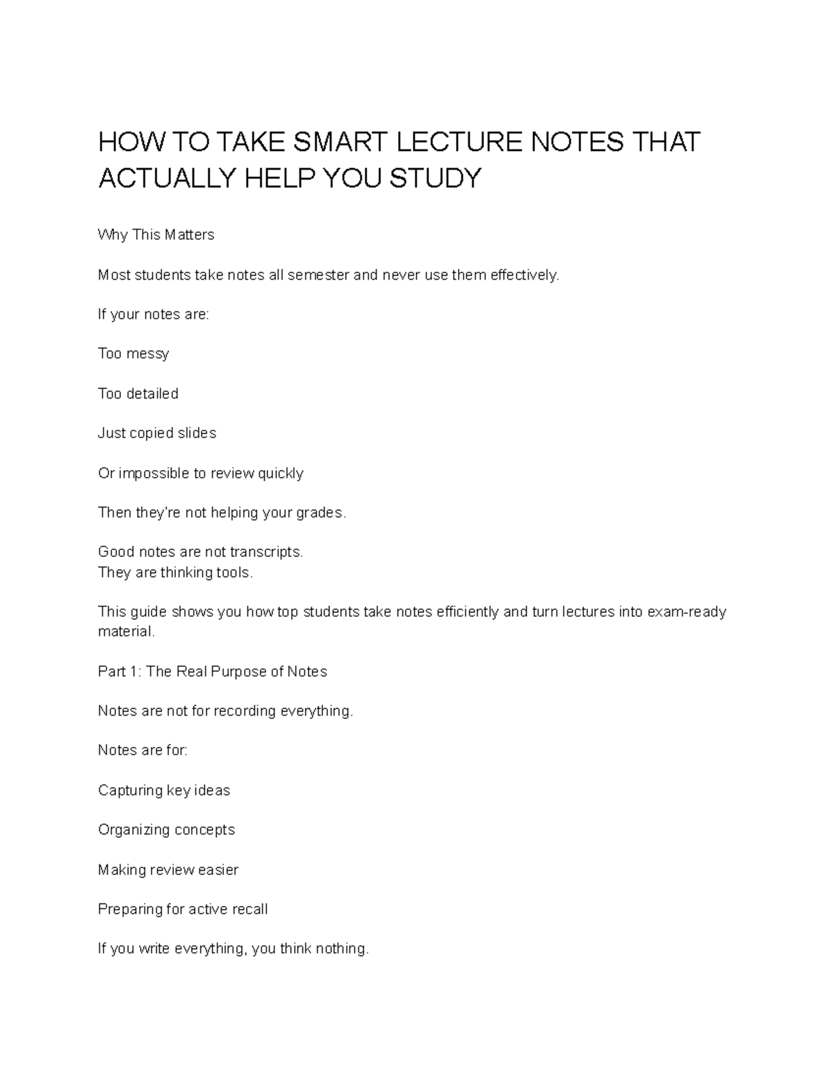 Effective Strategies for Taking Smart Lecture Notes (Study Guide) - Studocu