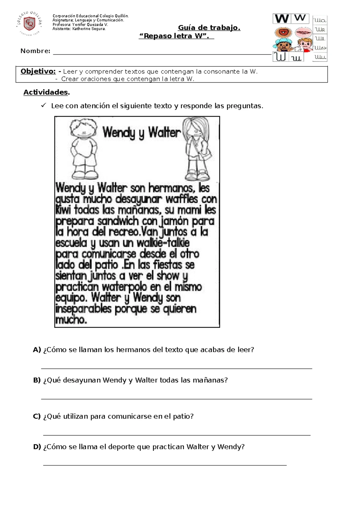 Guía de Trabajo: Identificación Gráfica y Fonética de la Consonante V ...