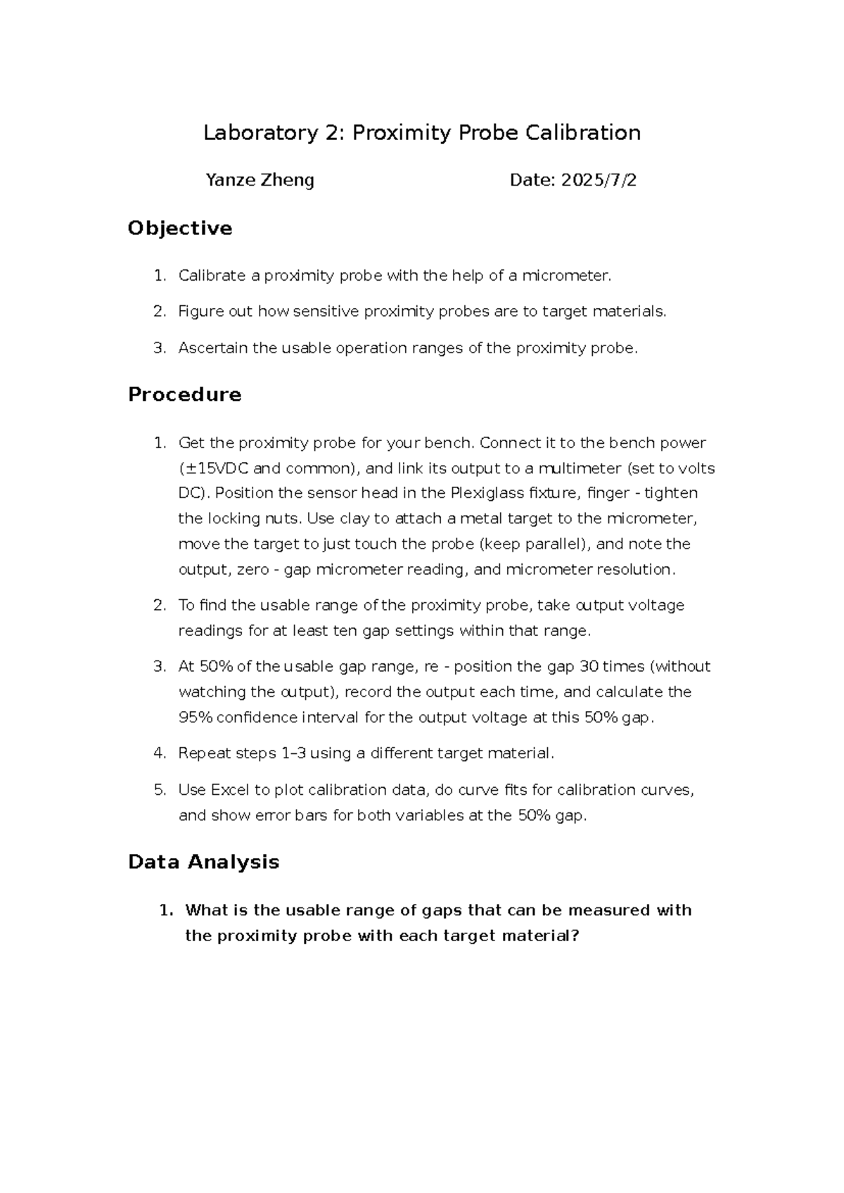 Laboratory 2: Proximity Probe Calibration Report (ENGR 101) - Studocu