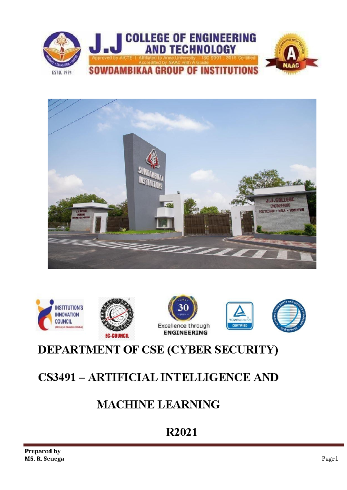 CS3491 AI & ML Question Bank - Year VI Semester R2021 - Studocu