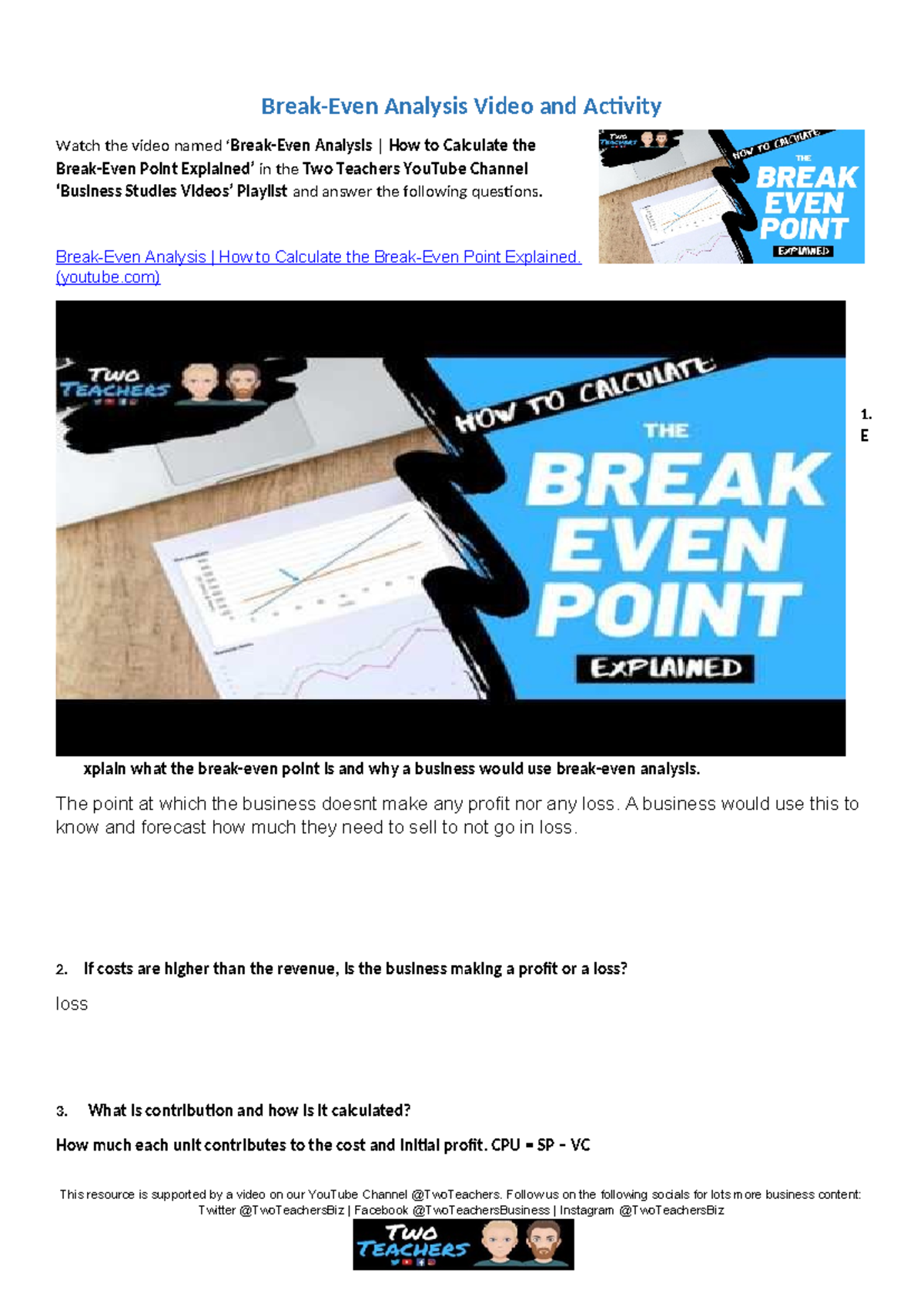 Break-Even Analysis Homework - Understanding Key Concepts and ...