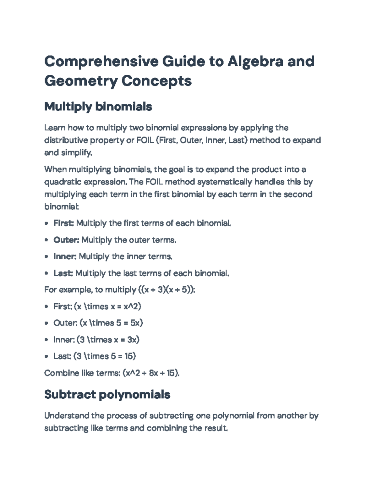 Comprehensive Algebra & Geometry Study Guide (Course Code: ALG-GEO ...