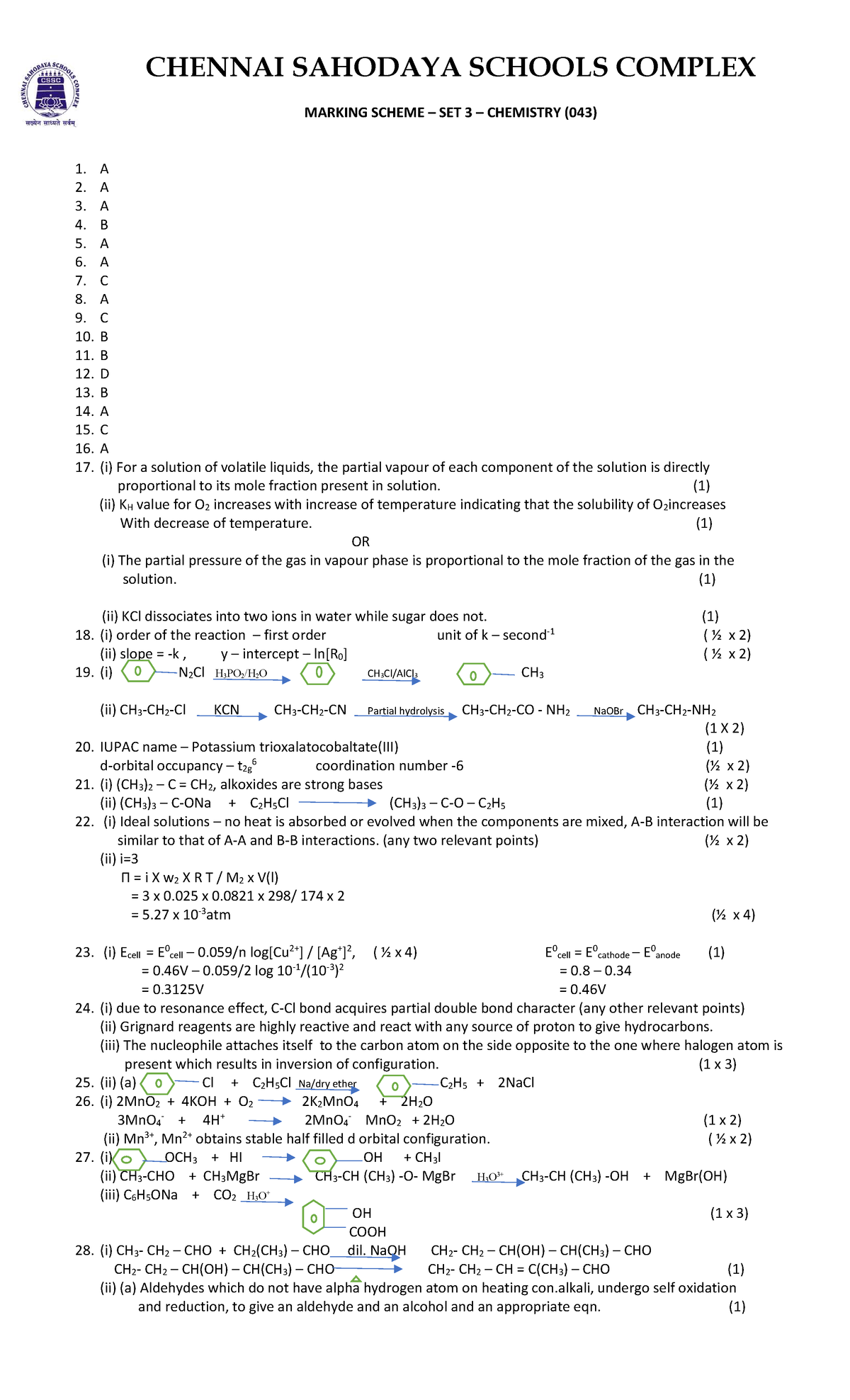 MS-Chemistry (043) - Common Examination Marking Scheme Set 3 - Studocu