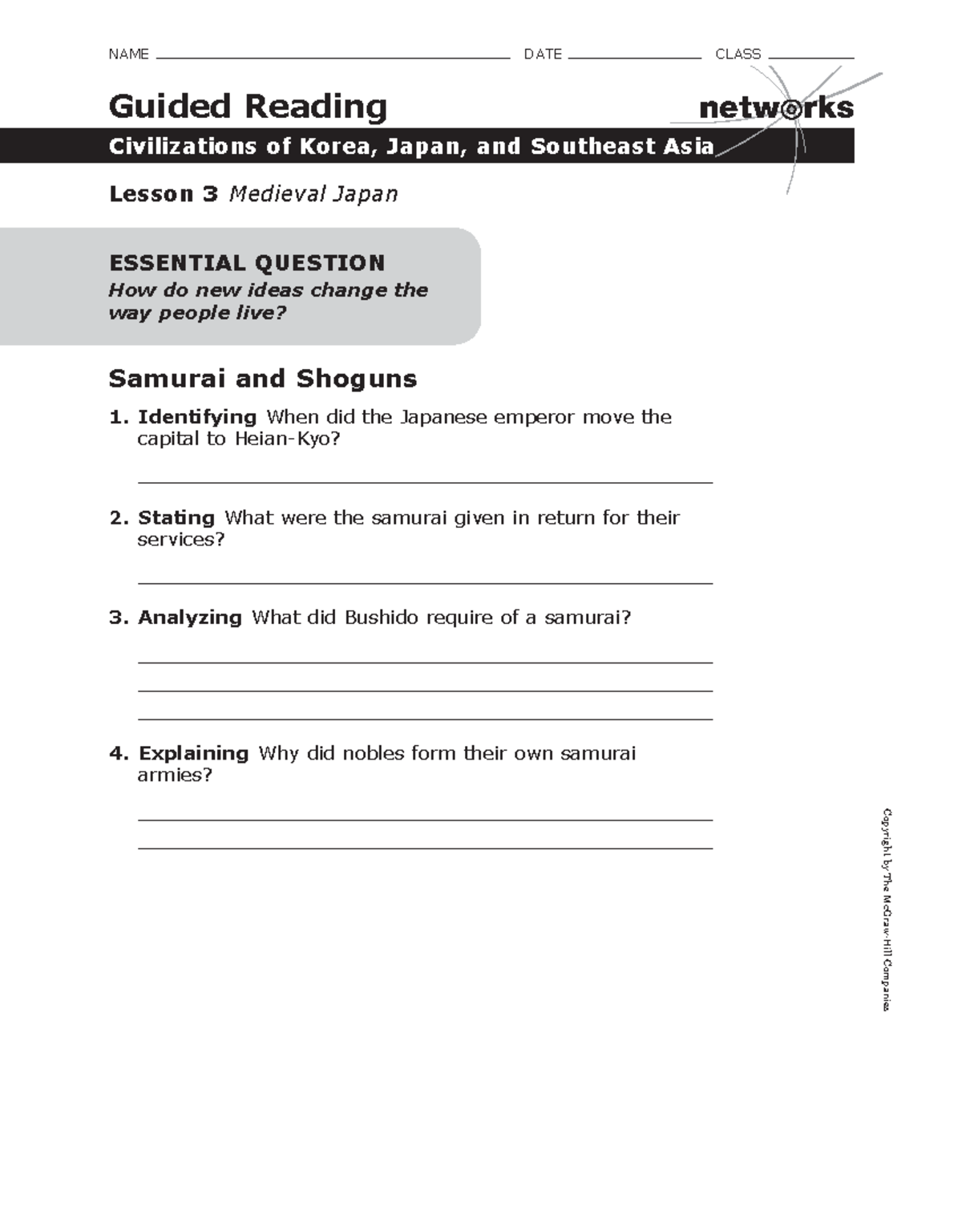 Ch. 18 Guided Reading: Medieval Japan - Samurai & Shoguns - Studocu