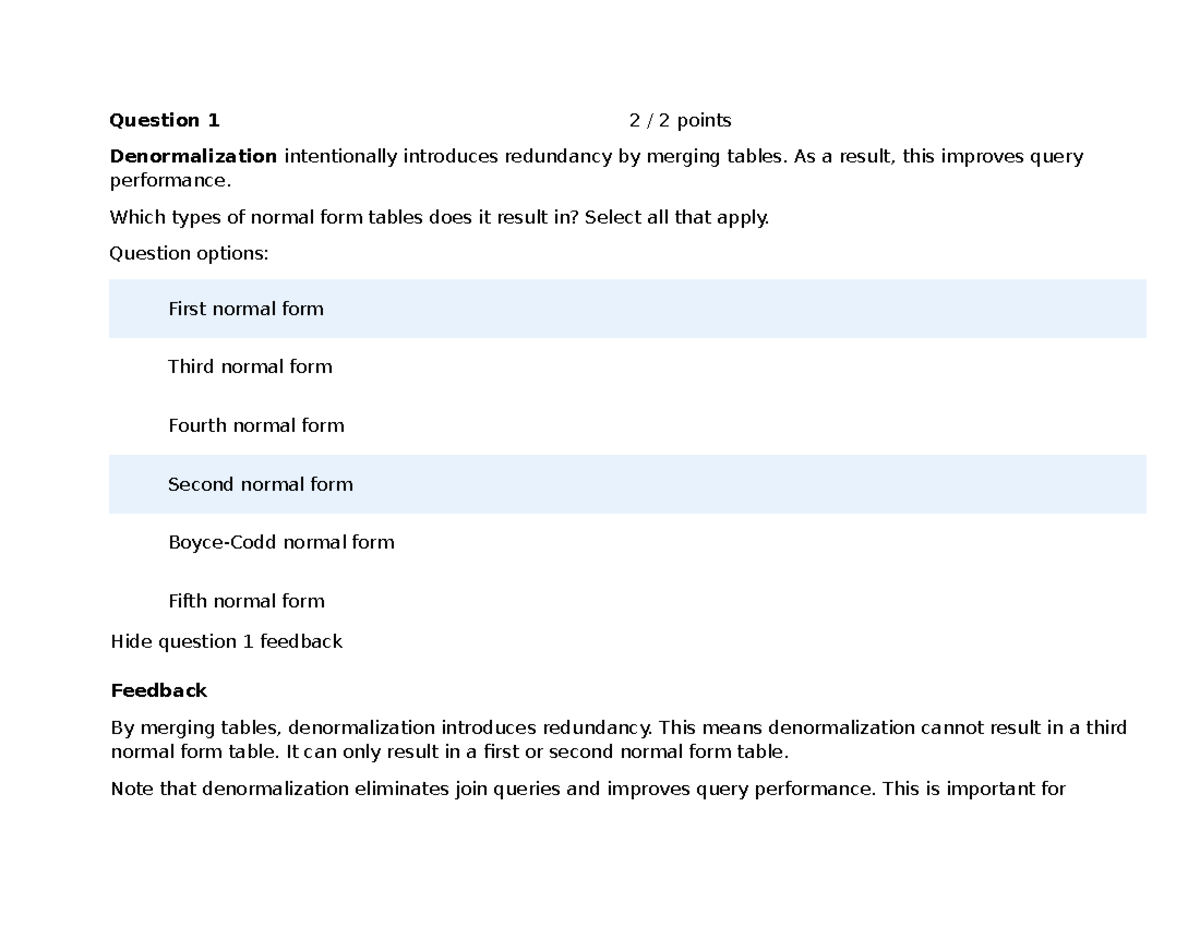 Module 5-1 Quiz: Database Normalization and SQL Queries - Studocu