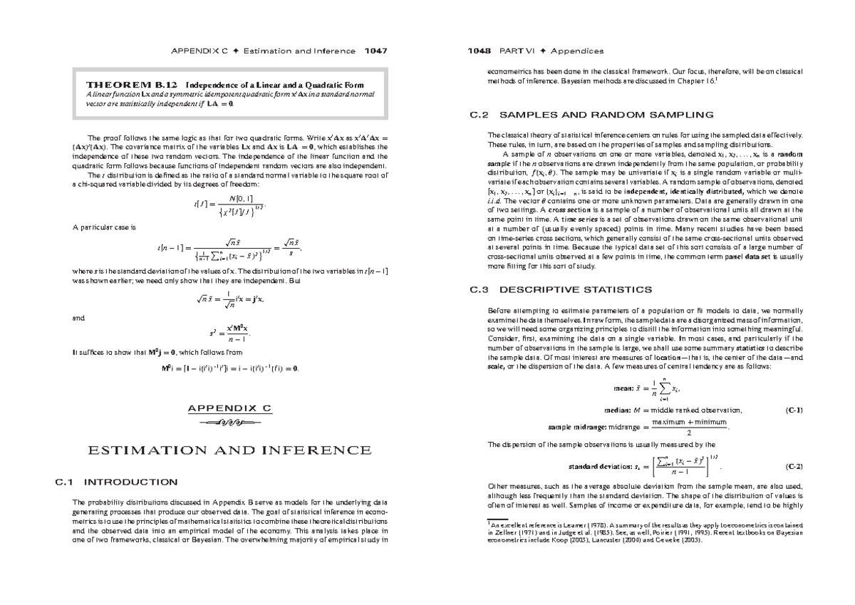 APPENDIX C: Estimation and Inference in Econometrics (Greene) - Studocu