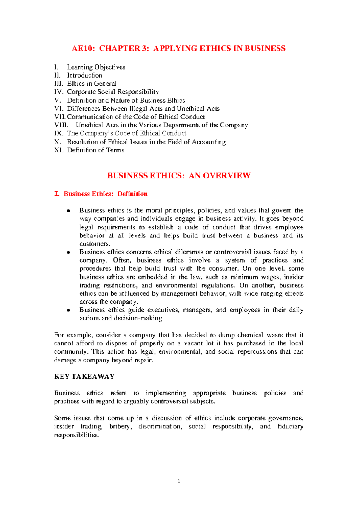 AE10: CHAPTER 3 - APPLYING ETHICS IN BUSINESS: AN OVERVIEW - Studocu