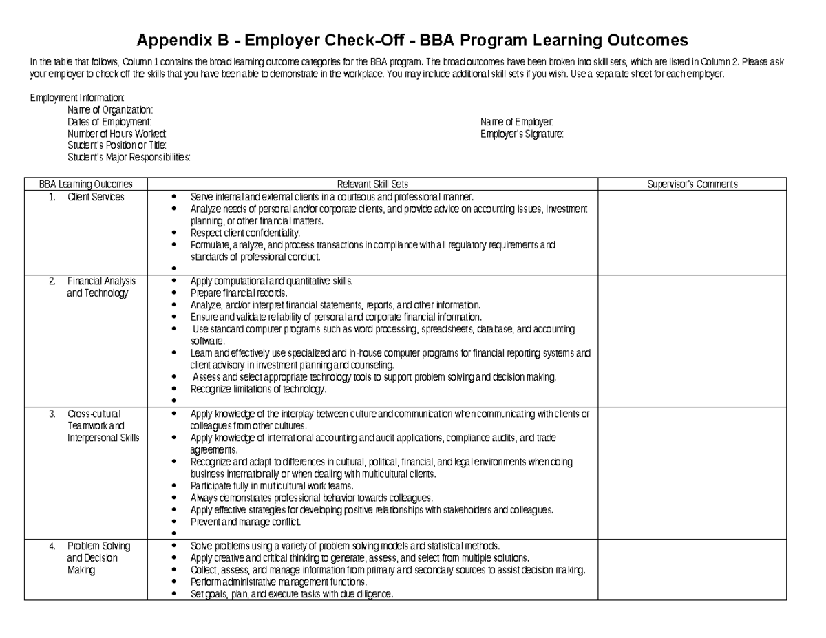 Appendix B - The broad outcomes have been broken into skill sets, which ...