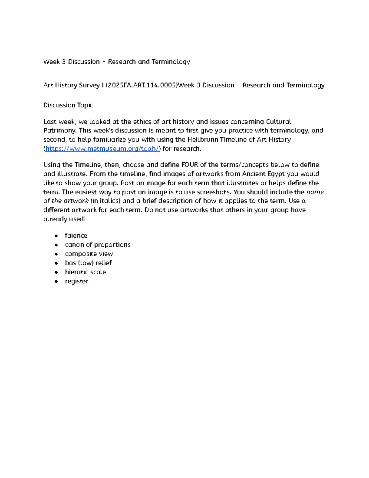 Week 3 Discussion: Research & Terminology in Art History (2025FA.ART ...
