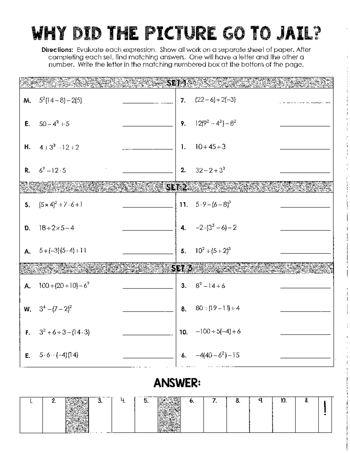 8th Grade Math - Evaluating Expressions & Riddles Practice - Studocu