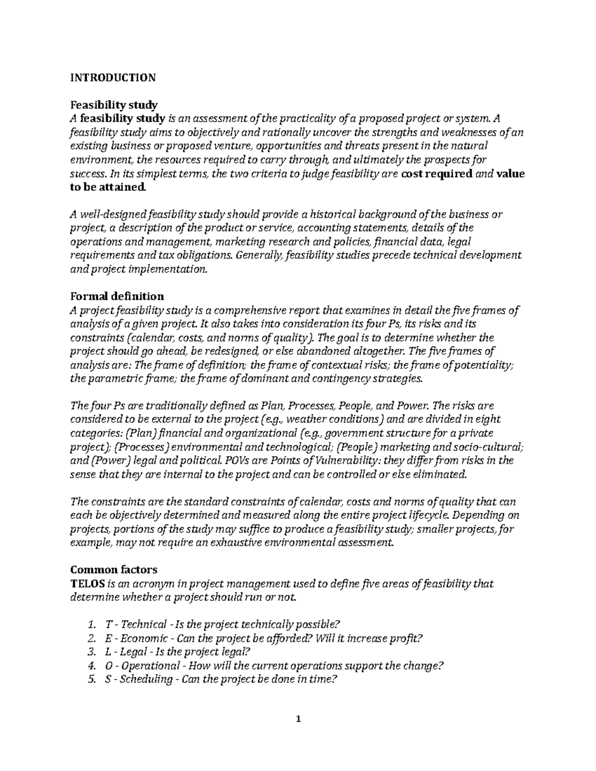 REAL LIFE Project - Feasibility Study Lecture Notes - Studocu