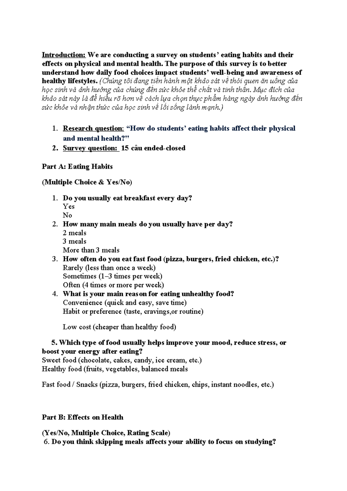 Survey on Students' Eating Habits & Health Effects (G5) - Studocu