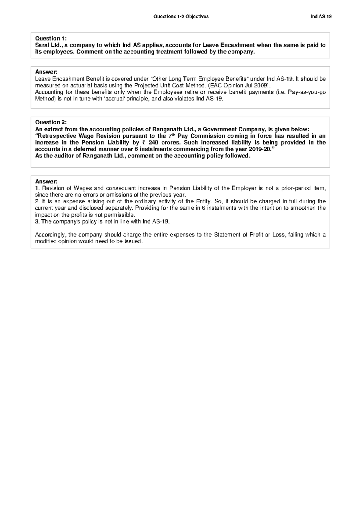 Ind AS 19 - Problems & Solutions: Employee Benefits Analysis - Studocu