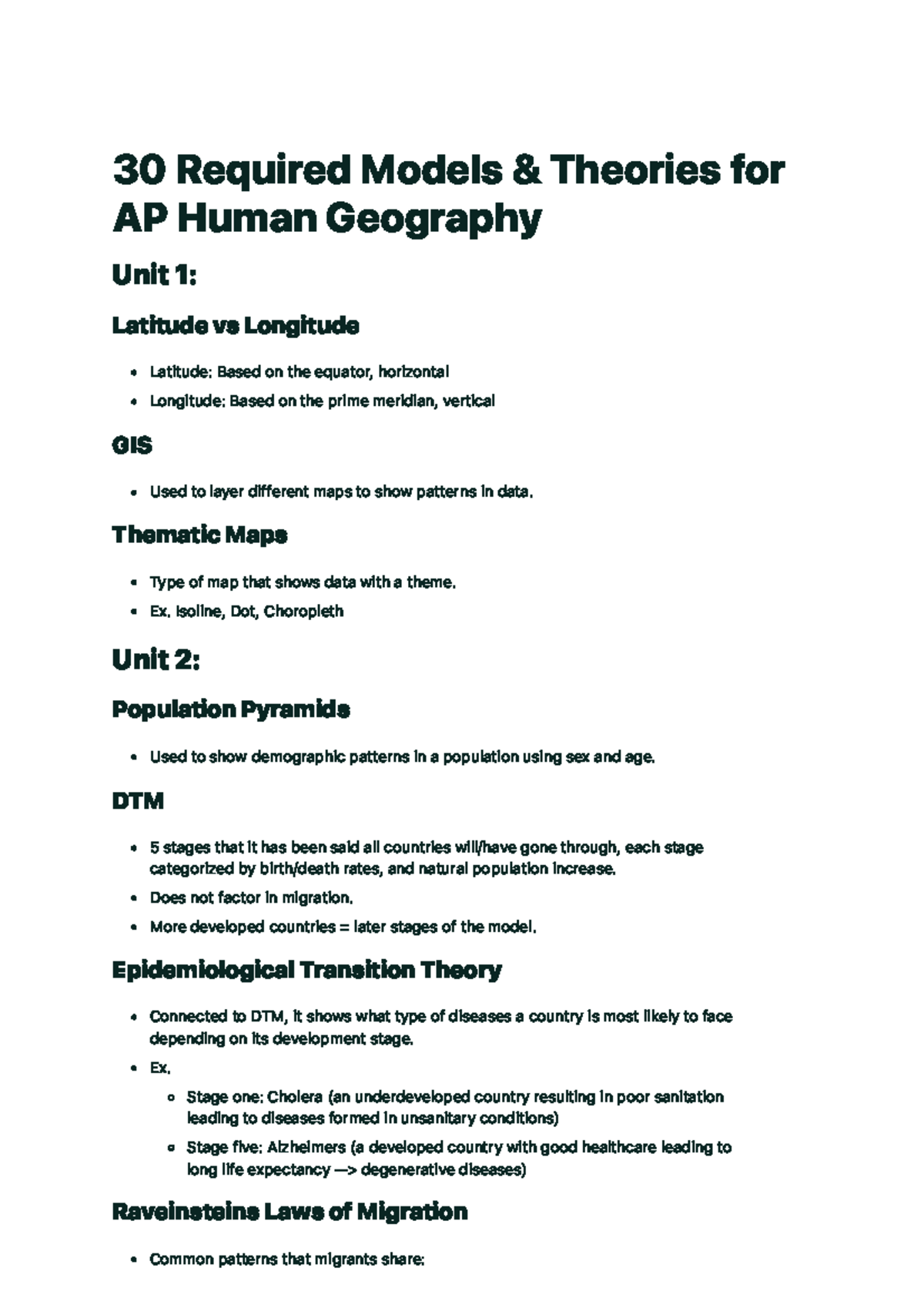 30 Essential Models & Theories for AP Human Geography Units 1-4 - Studocu