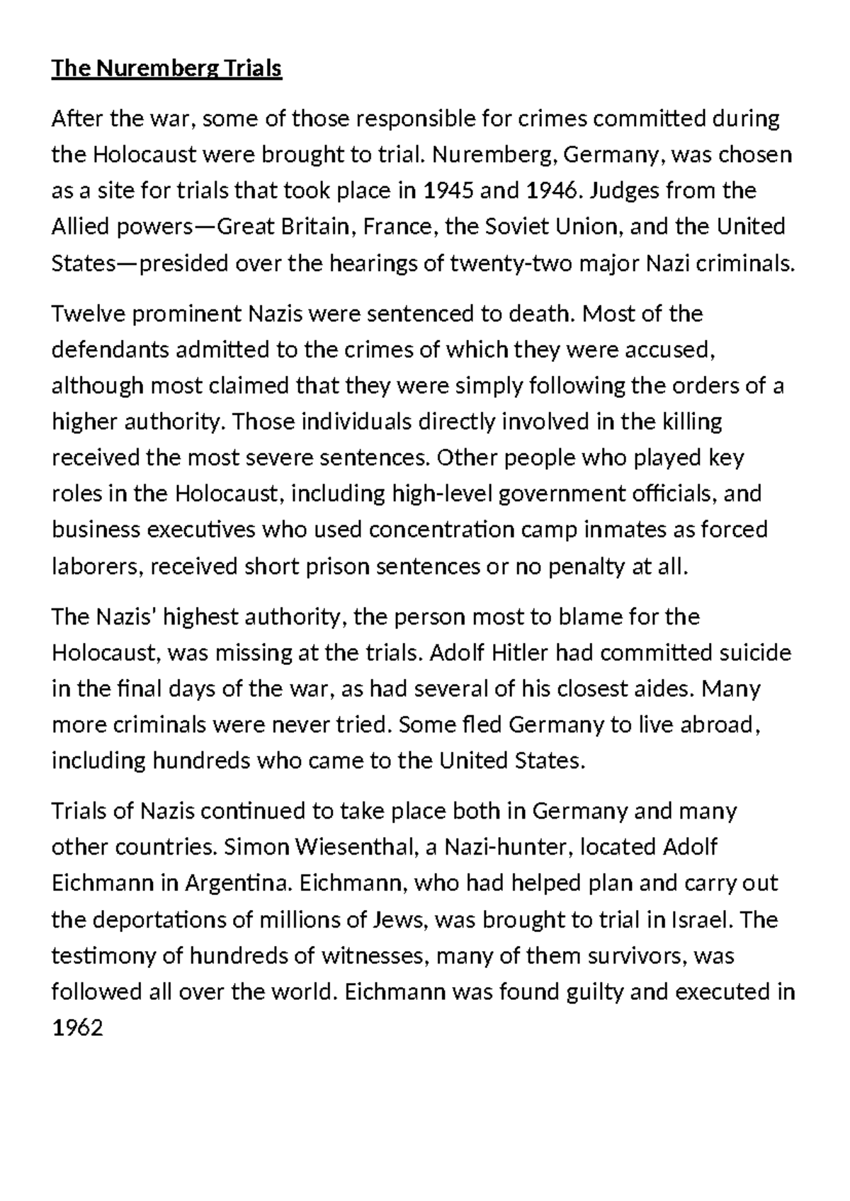 The Nuremberg Trials info - The Nuremberg Trials After the war, some of ...