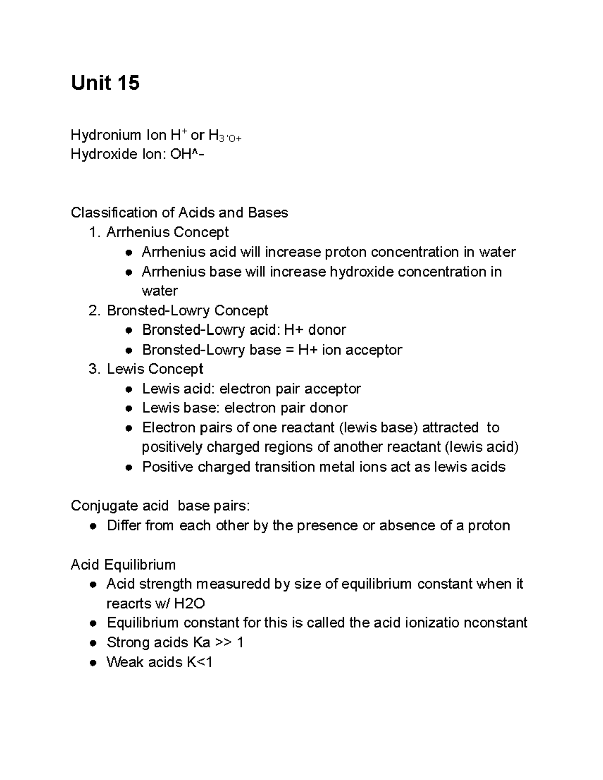 Chem105 unit 15 review: classification of acids and bases concepts ...