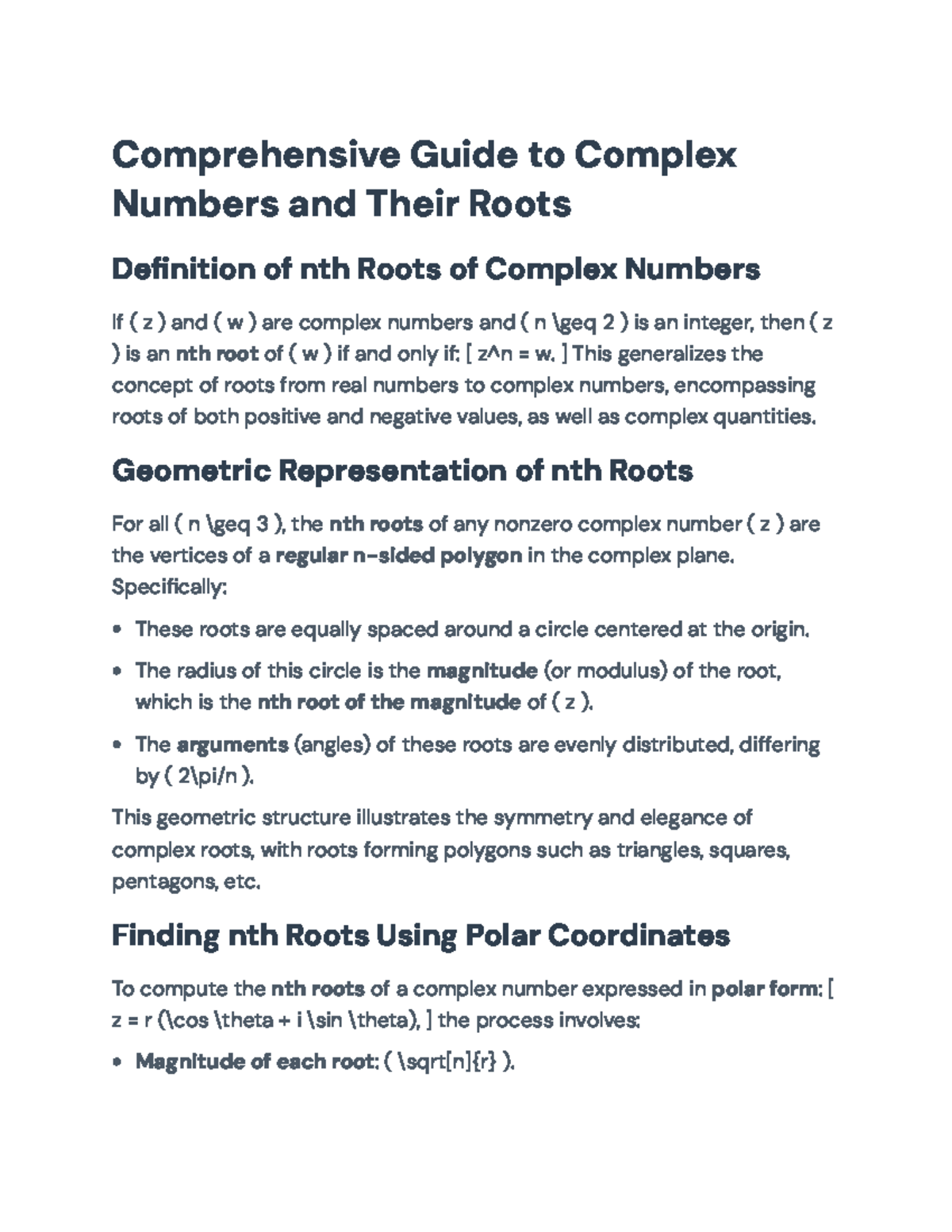 Comprehensive Guide to Complex Numbers and Their Roots (MATH 101) - Studocu