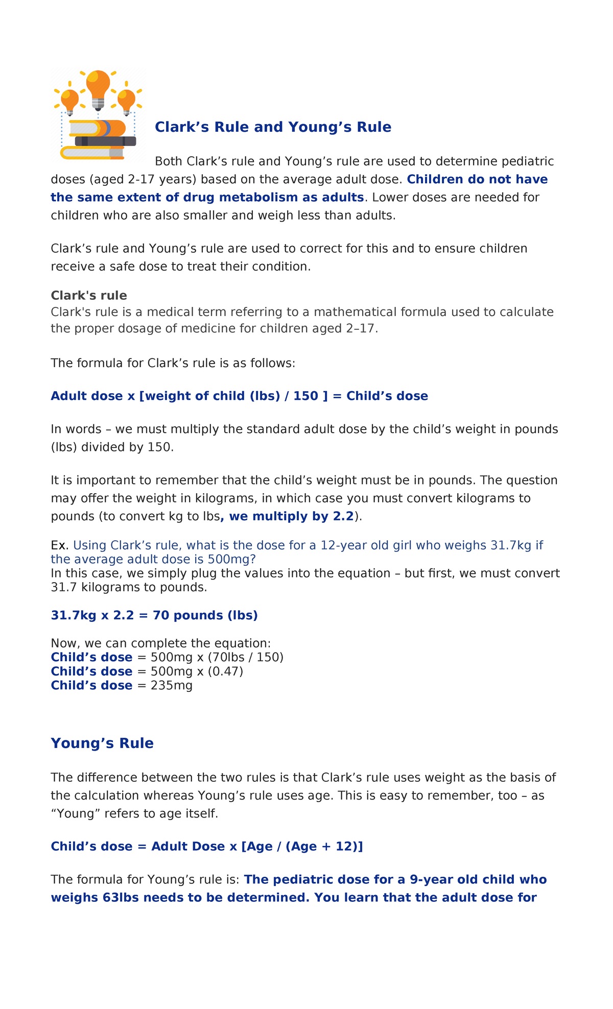 Clark's & Young's Rules for Pediatric Dose Calculations - Studocu