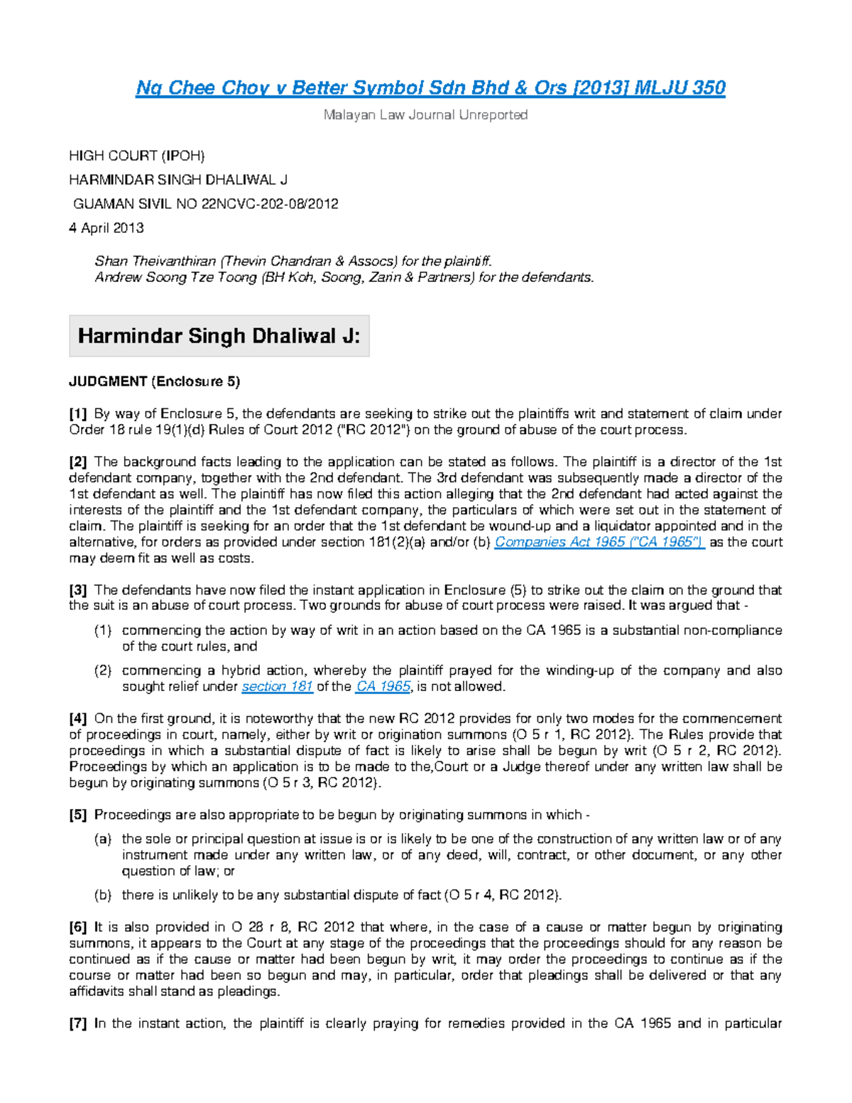 Ng Chee Choy v Better Symbol Sdn Bhd & Ors: High Court Judgment ...