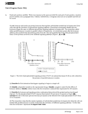 AP BIOLOGY Unit 2 Progress Check: FRQ 1 Test Booklet Analysis - Studocu