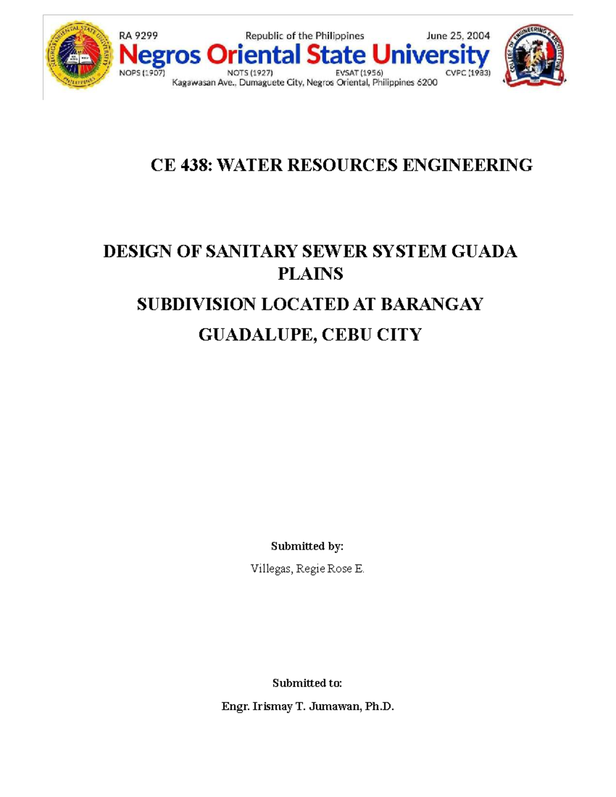 CE 438: Sanitary Sewer System Design for Guada Plains Subdivision - Studocu