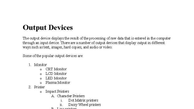 Output Devices: Understanding Monitors, Printers, and Projectors - Studocu