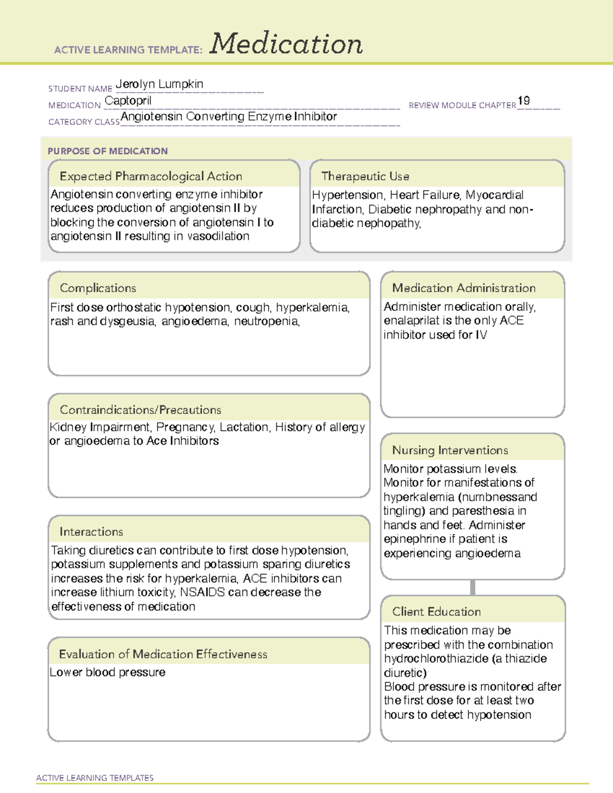 ATI Learning Template: ACE Inhibitors Overview & Nursing Interventions ...