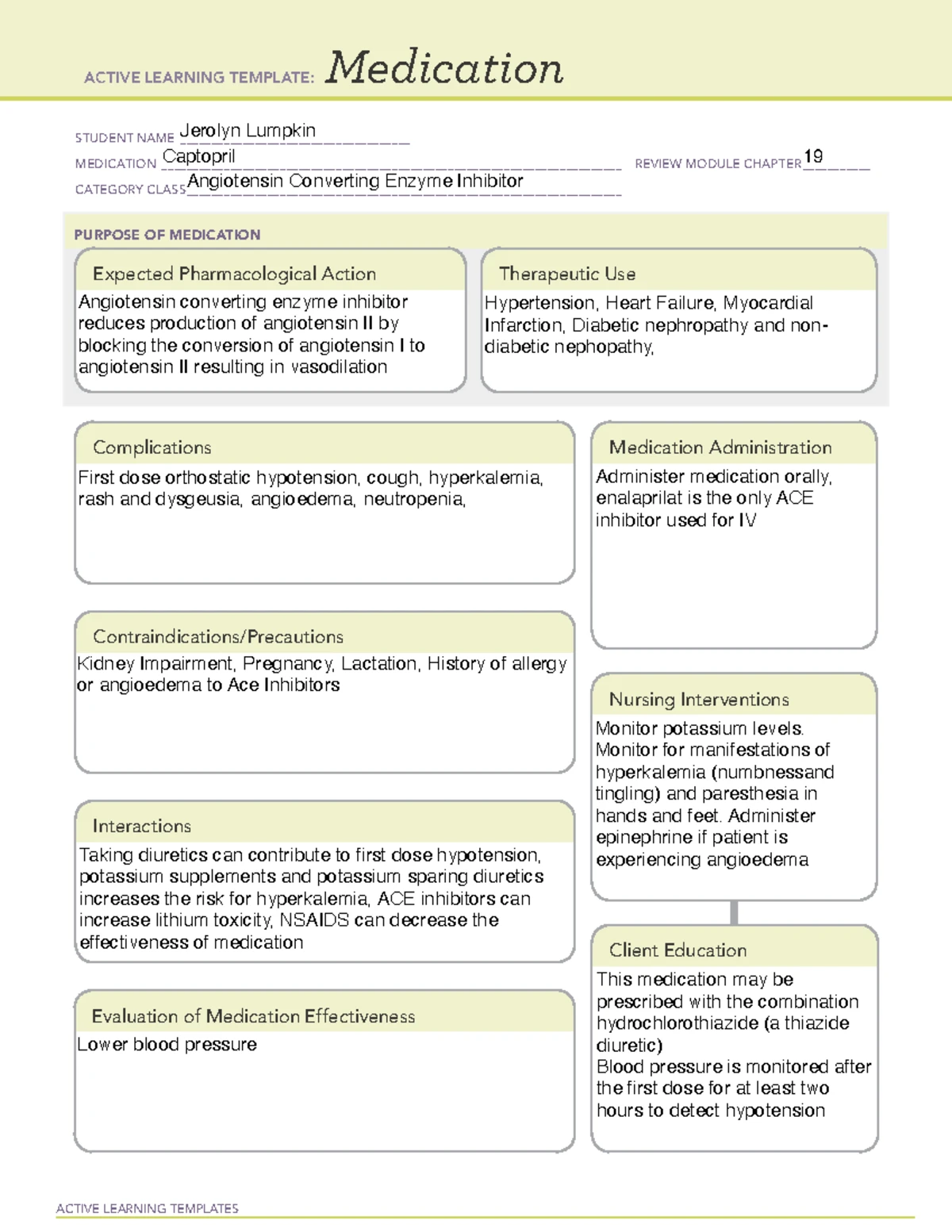 ATI Learning Template: Calcium Channel Blockers and Nursing ...