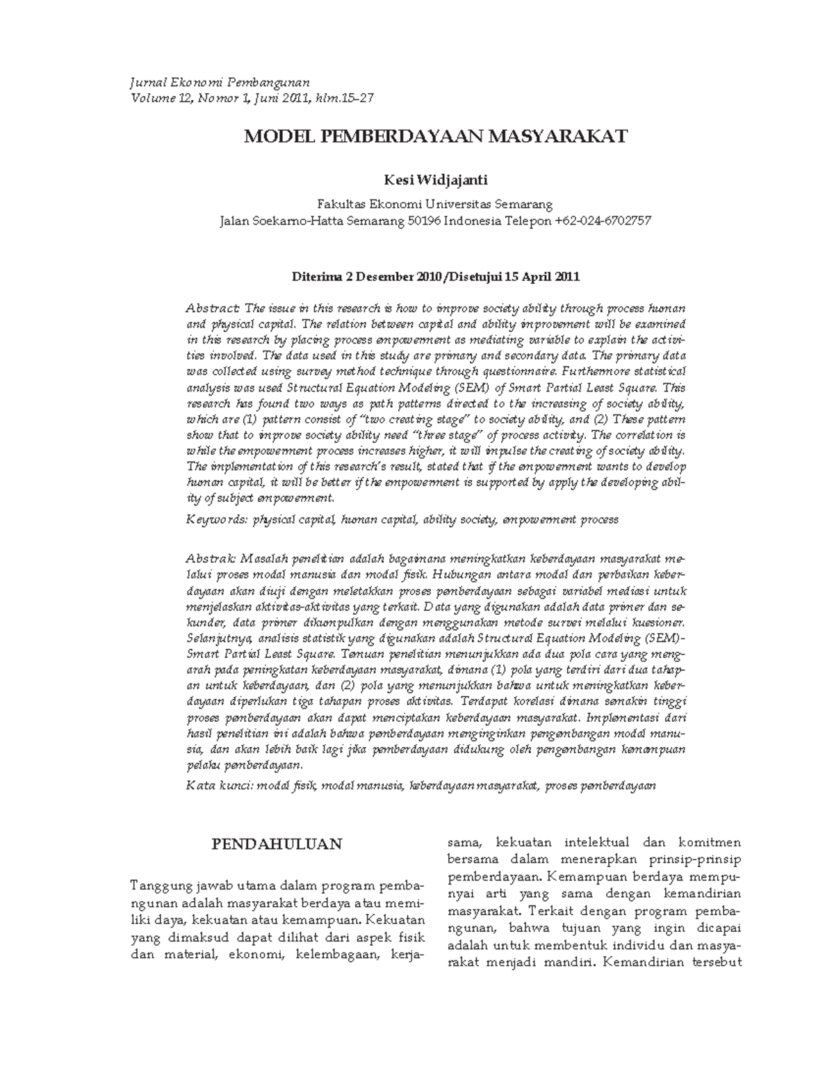 MODEL PEMBERDAYAAN MASYARAKAT: Analisis Modal Manusia dan Fisik (JEP 12 ...