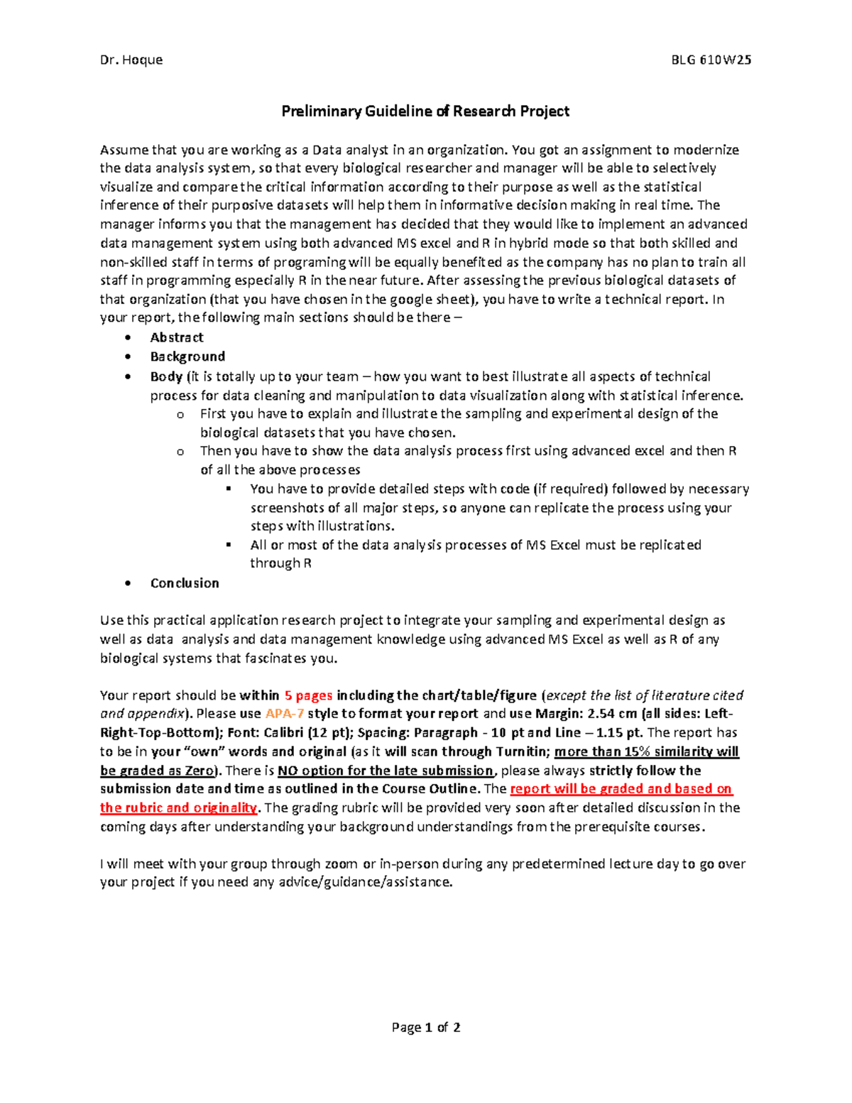 Dr. Hoque BLG 610W25 Research Project Guidelines: Data Analysis ...