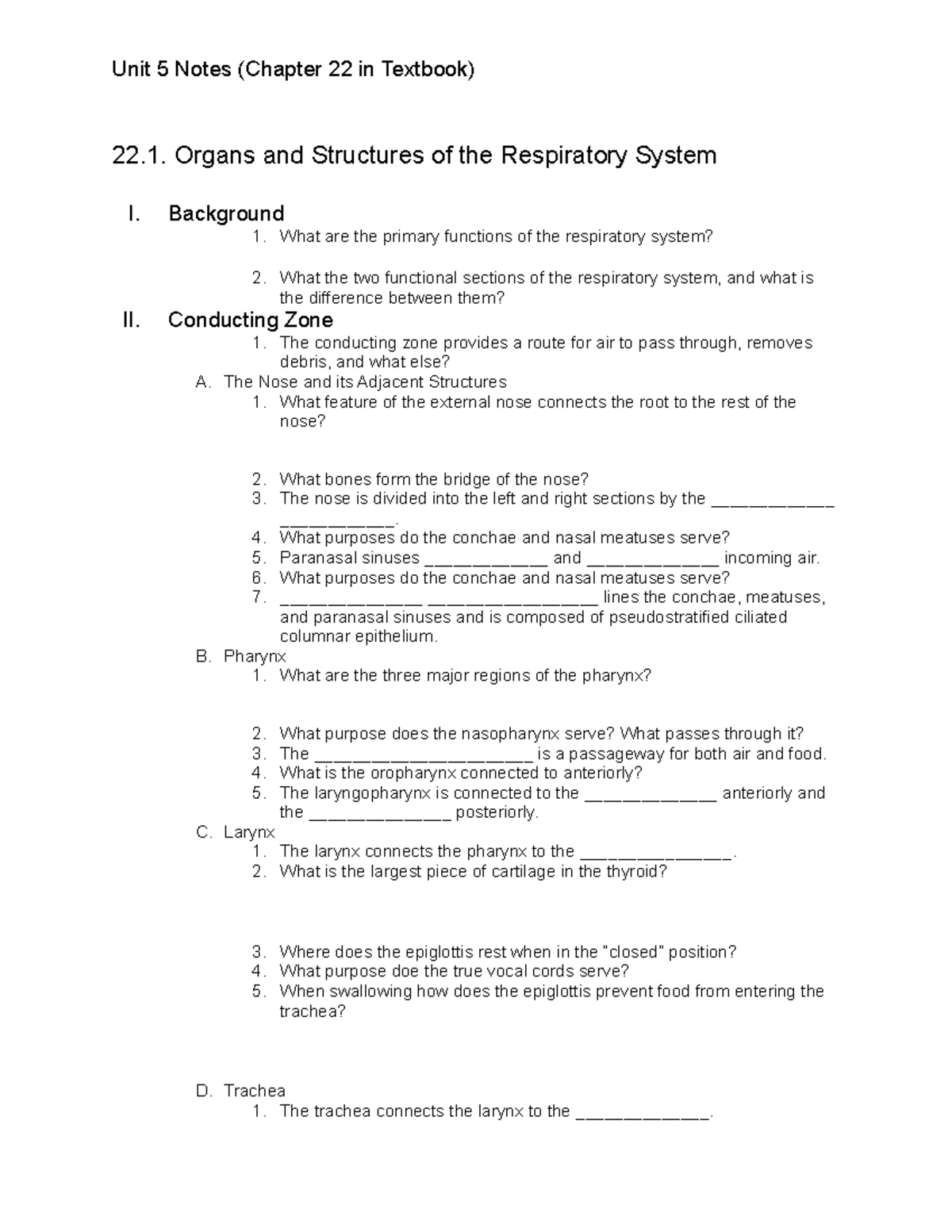 BIO+1300+Unit+5+Respiratory+System+Notes+and+Gas+Exchange - Studocu