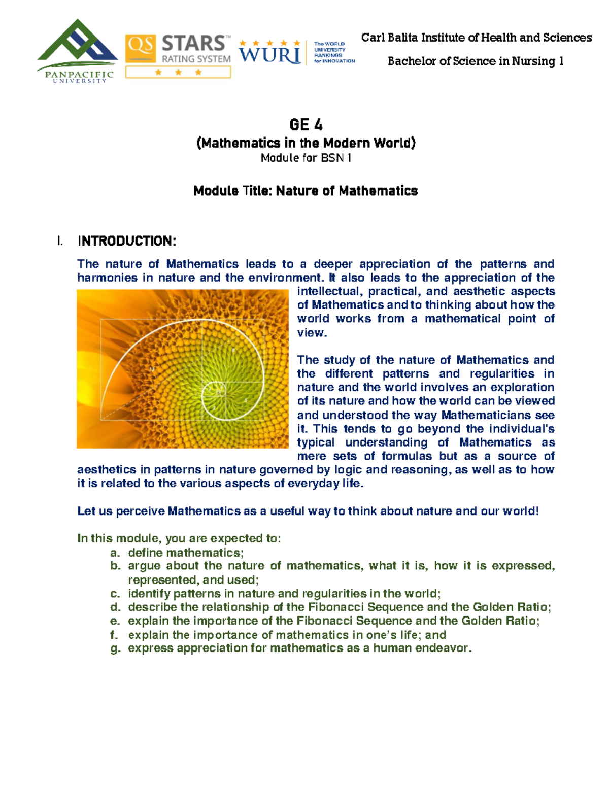 MW Module 1: Understanding the Nature of Mathematics for BSN 1 - Studocu