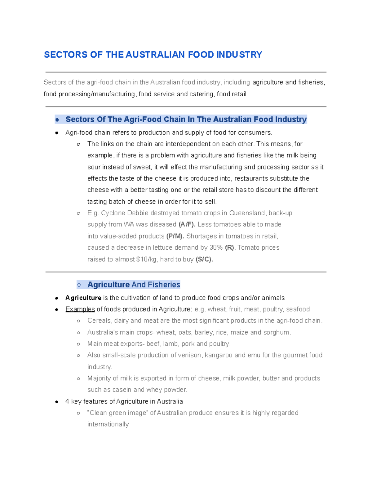 Australian Food Industry Overview: Syllabus Study Notes - Studocu