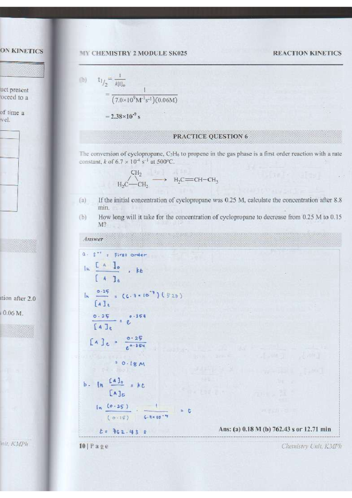 PQ 6-12 Chemistry: Reaction Kinetics Practice Questions SK025 - Studocu