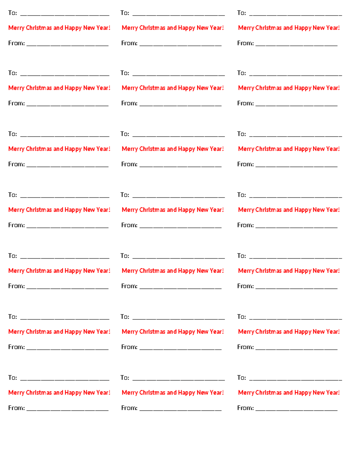 Christmas gift card - labels - To: __________________________ To