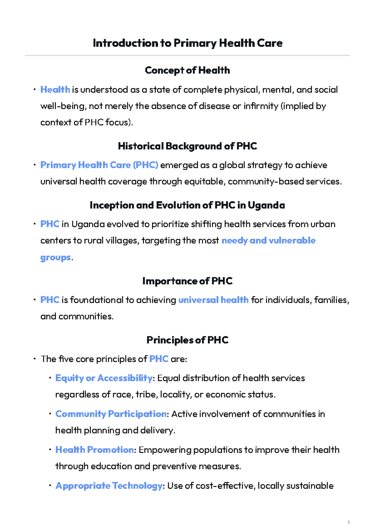 Principles of Primary Health Care: MIU 1 Overview and Insights - Studocu