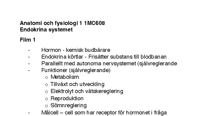 Anatomi och fysiologi 1 1MC608: Endokrina systemet och hormonreglering ...
