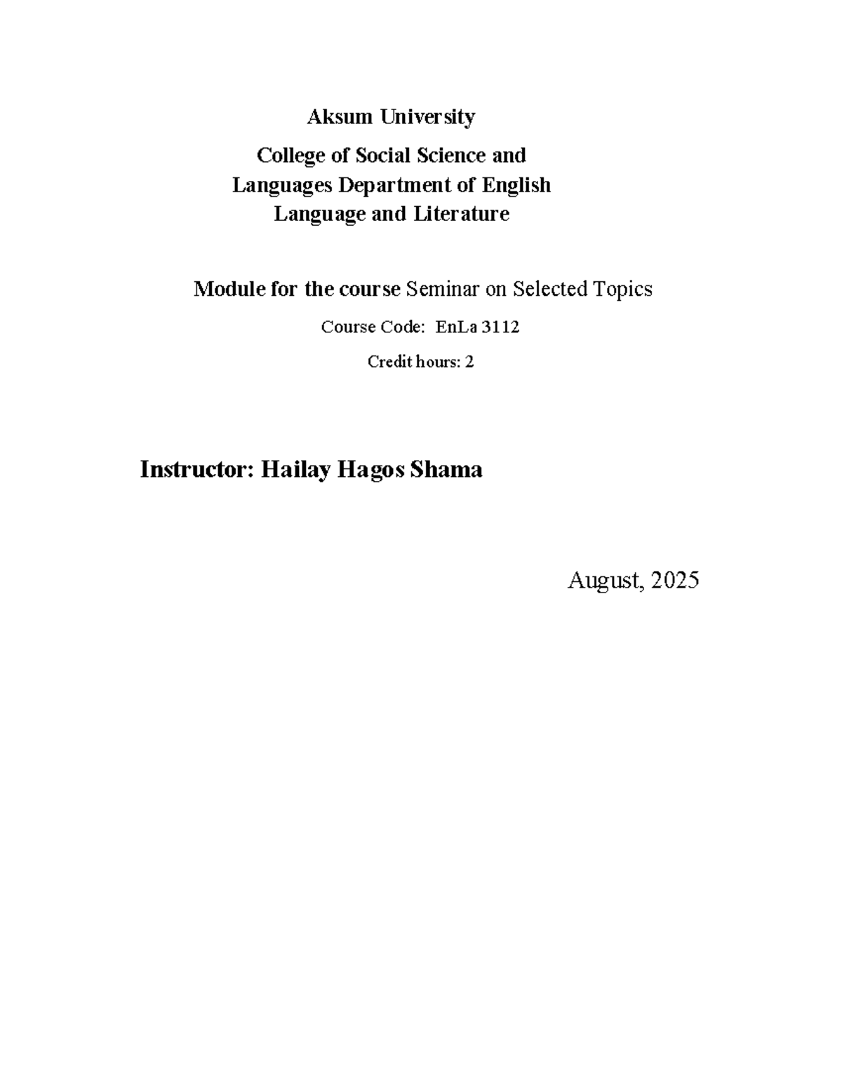 Seminar on Selected Topics: Research Methodology Insights (EnLa 3112 ...