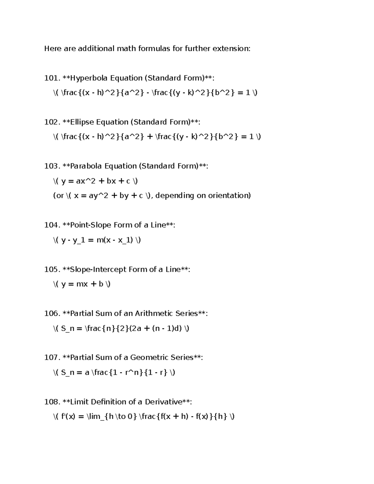 Math 10 - BASIC MATHEMATICS FORMULA - Here are additional math formulas ...