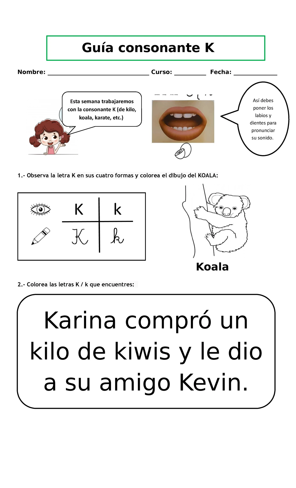 Guía consonante M - lectura - Guía consonante M Nombre