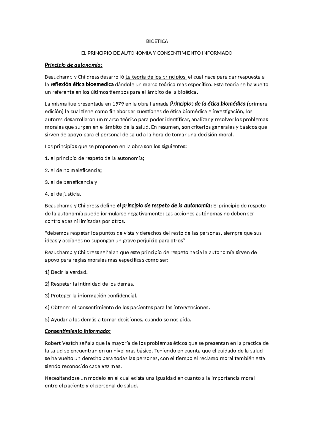 Principio de autonomia y consentimiento informado - BIOETICA EL ...