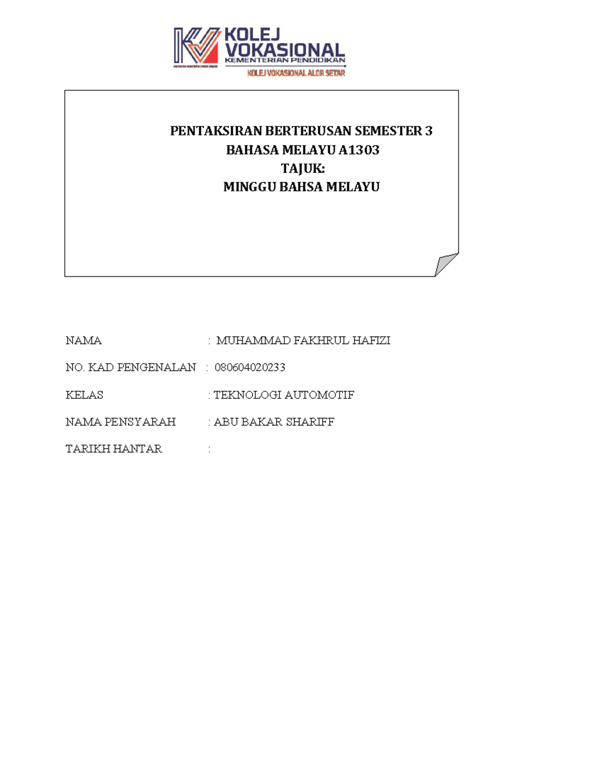 BM SEM 3: Folio Program Minggu Bahasa Melayu 2020 - Studocu