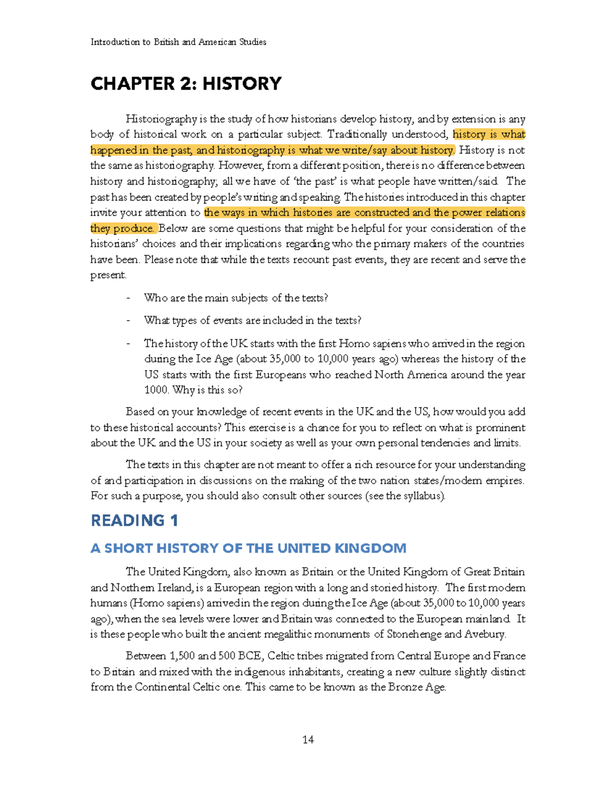 Introduction to British and American Studies: Chapter 2 - History - Studocu