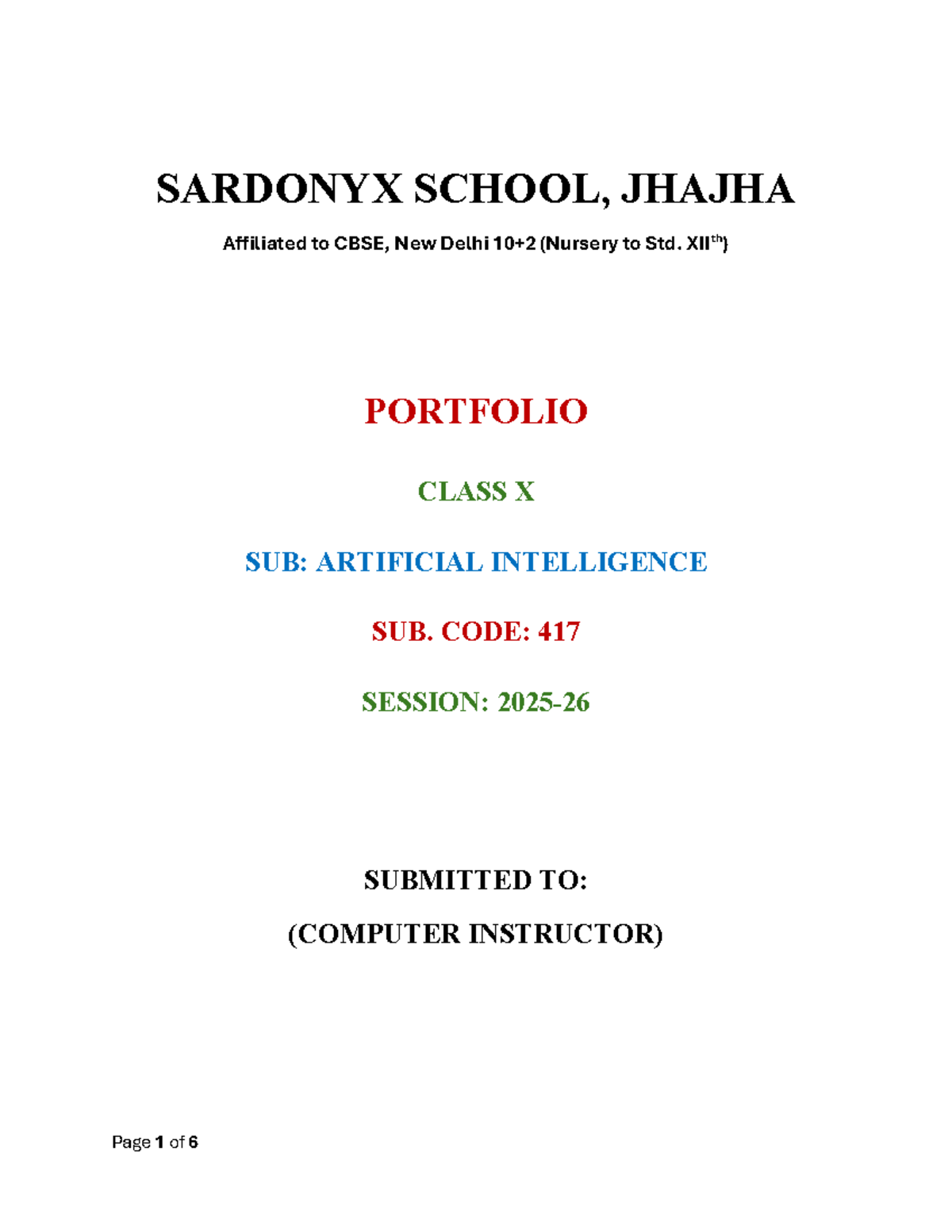 AI Portfolio Class X - Sub Code: 417 - Studocu