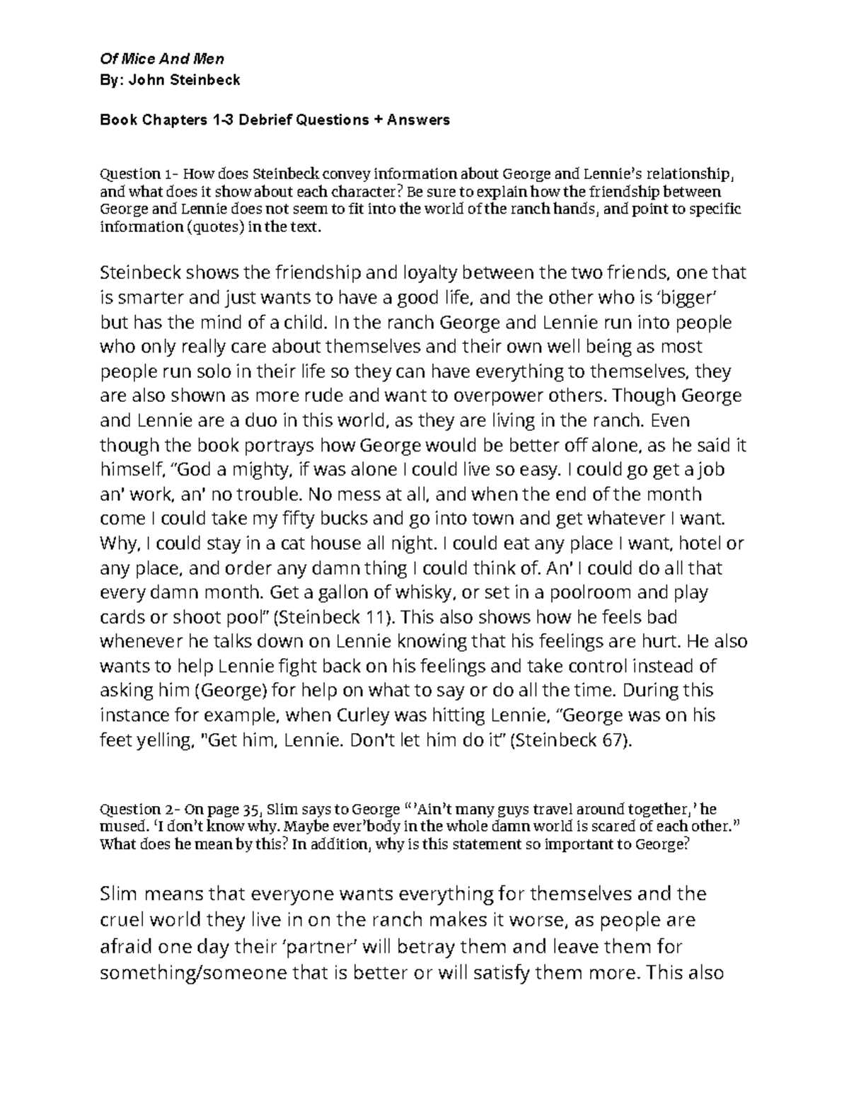 1-3 OMAM Socratic Seminar: Key Questions & Insights on Steinbeck - Studocu
