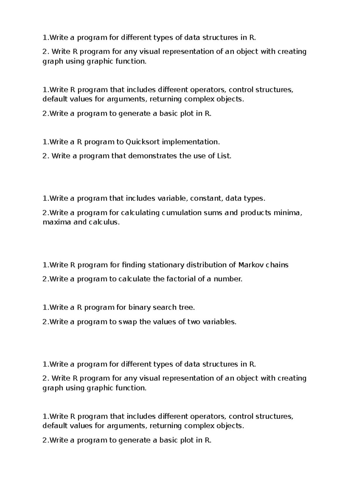 R Programming - Practical Lab Exercises and Data Structures - Studocu
